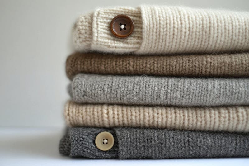 Cozy Knitted Sweaters Stacked Neatly Winter Wardrobe Organization Stock ...