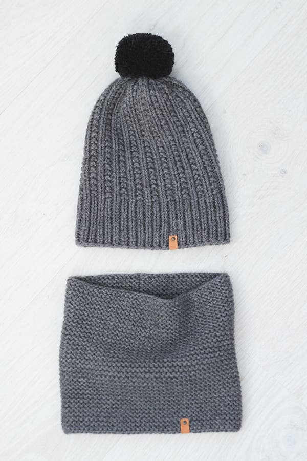 Cozy knitted winter set stock photo. Image of kids, grey - 163405894