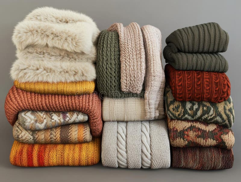 Cozy Knitwear Stack, a Visual Symphony of Textures and Colors Stock ...