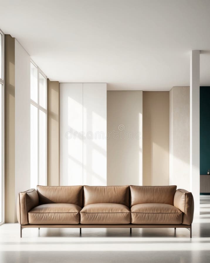 Cozy Leather Sofa in Modern Open Space Interior. Stock Image - Image of ...