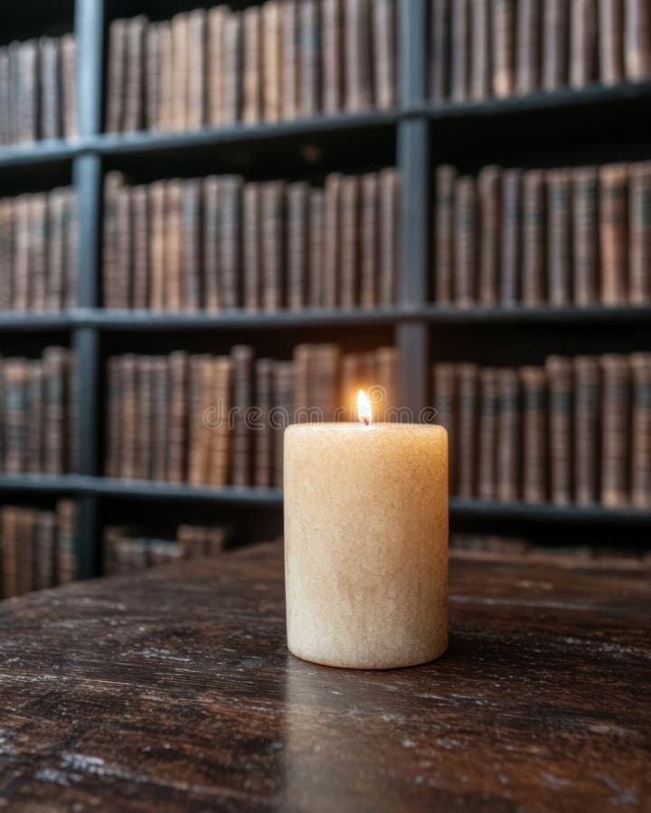 Cozy Library with Burning Candle Stock Illustration - Illustration of ...