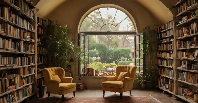A Cozy Library in a California Mansion Villa. Low View Stock ...
