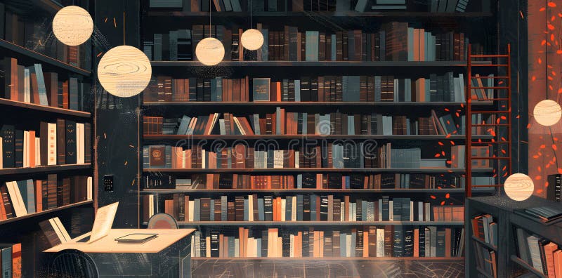 Cozy Library Filled with Books and Warm Lighting, Inviting for Reading ...