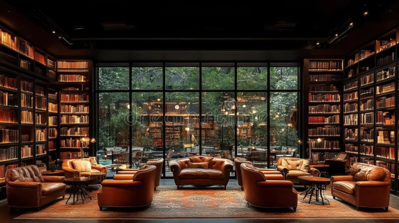 Cozy Library-inspired Coffee Shop Stock Illustration - Illustration of ...