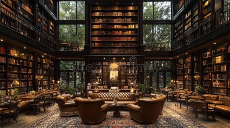 Cozy Library-inspired Coffee Shop Stock Illustration - Illustration of ...