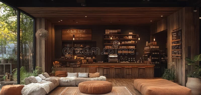 Cozy Library-inspired Coffee Shop Stock Illustration - Illustration of ...