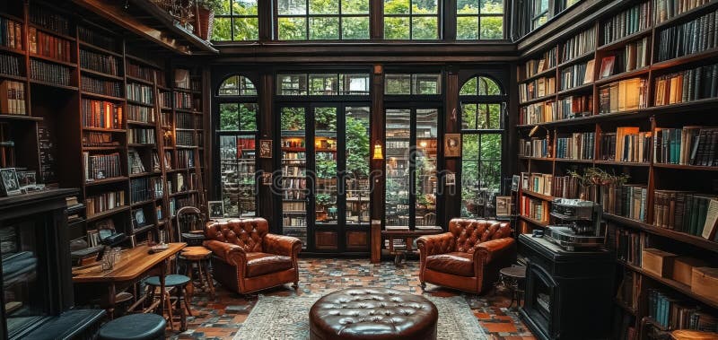 Cozy Library-inspired Coffee Shop Stock Illustration - Illustration of ...