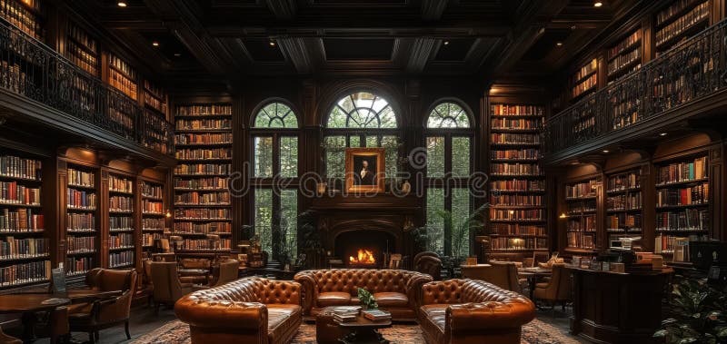 Cozy Library-inspired Coffee Shop Stock Illustration - Illustration of ...