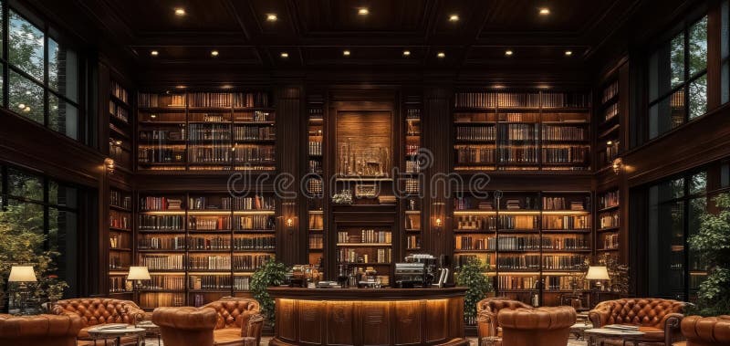 Cozy Library-inspired Coffee Shop Stock Illustration - Illustration of ...