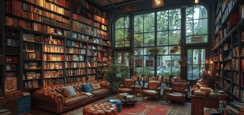 Cozy Library-inspired Coffee Shop Stock Illustration - Illustration of ...