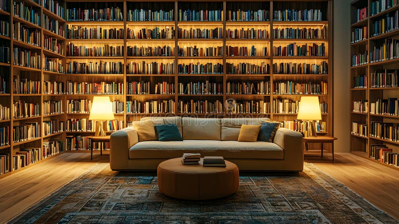 Cozy Library Retreat stock photo. Image of classic, evening - 372832934