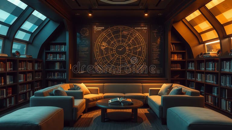 Cozy Library with a Round Table and Sofas AI Generated Image. Stock ...