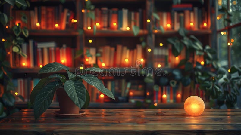 Cozy Library with Warm Lighting, Generative AI Stock Image - Image of ...