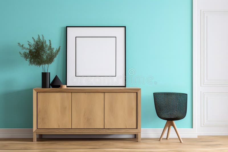 Cozy Living Elegance: Modern Interior with Personalizable Empty Canvas ...