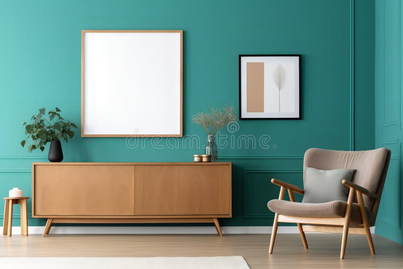 Cozy Living Elegance: Modern Interior with Personalizable Empty Canvas ...