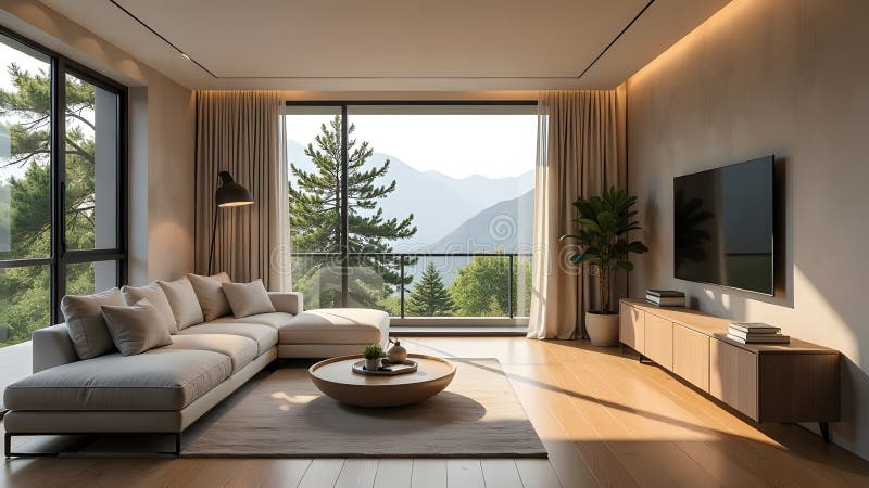 A Cozy Living Room with a Comfy Couch and Flat Screen TV Stock ...