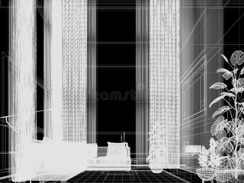 Cozy Living Room Interior Design, 3d Rendering Stock Illustration ...