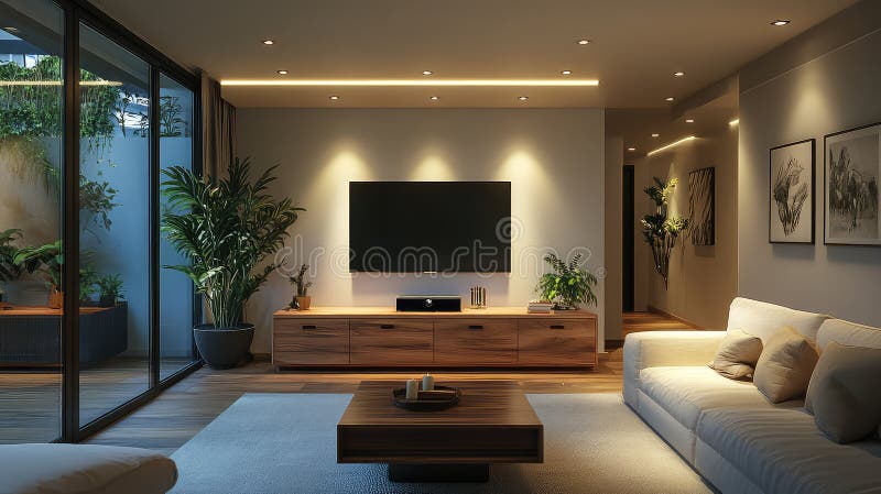 Cozy Living Room Interior with Modern TV Set and Comfortable Sofa Stock ...