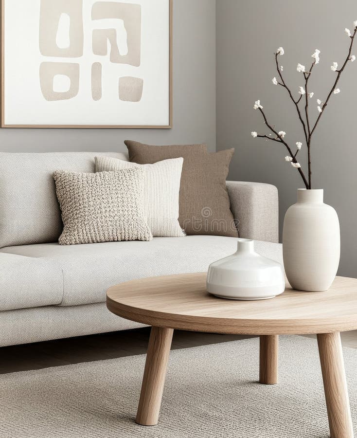 Cozy Living Room with a Light-colored Couch and Modern Decor in a ...