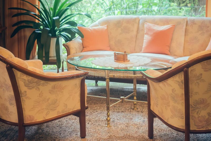 A Cozy Living Room in Retro Style Stock Image - Image of couch ...