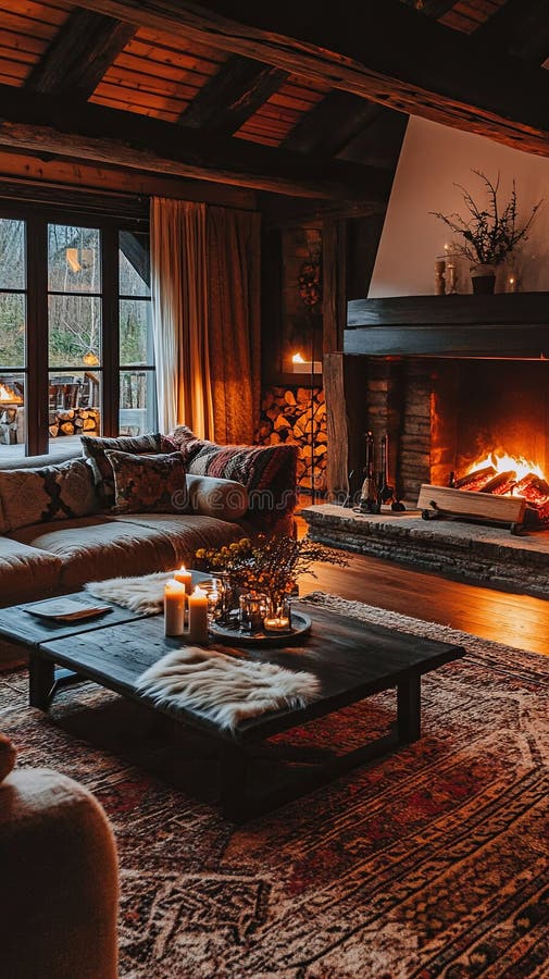 A Cozy Living Room Setup with Plush Sofas, a Coffee Table, and a Stock ...