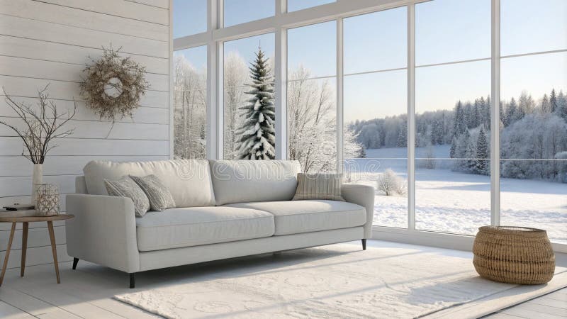 Bright White Minimalist Living Room Snow Scene Stock Photos - Free ...