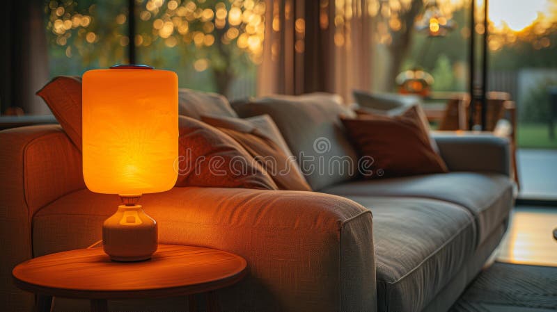 Cozy Living Room with Warm Lamp Light - Generative Ai Stock ...