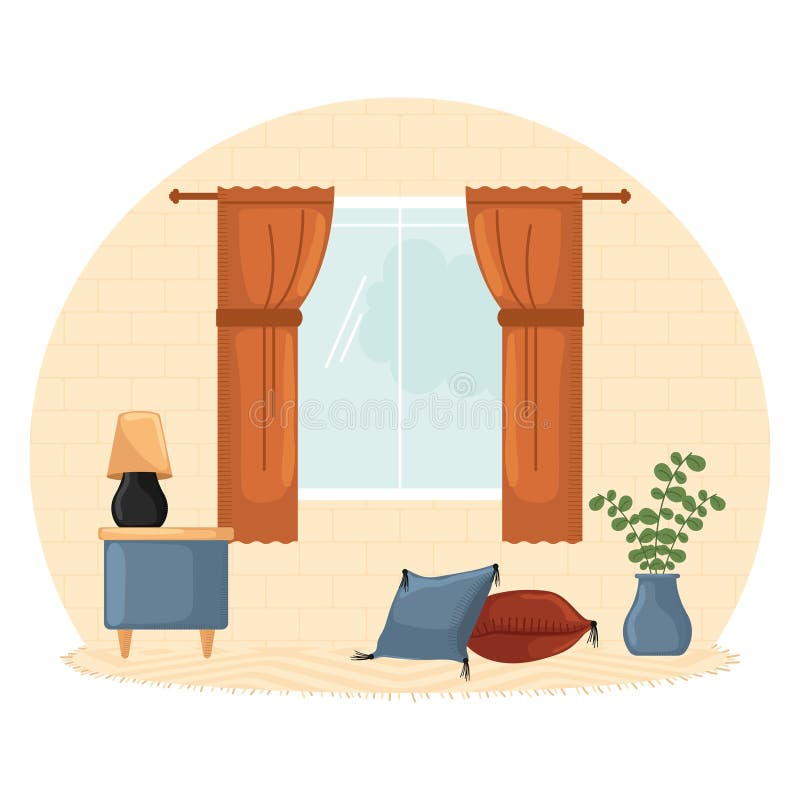 Cozy Living Room with Window, Side Table, and Cushions, Vector Stock ...