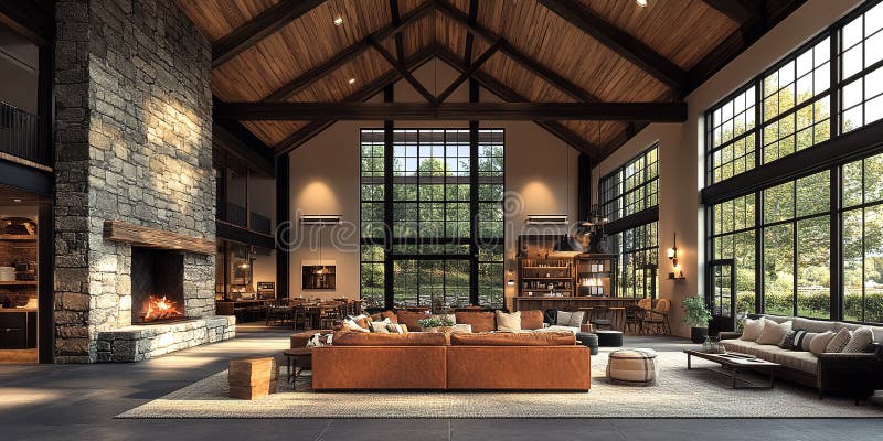 Cozy Living Space with Large Windows and Modern Rustic Design in a ...