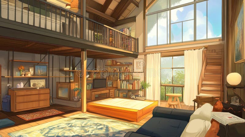 Cozy Loft with Cartoon Airflow Illustration. Stock Photo - Image of ...