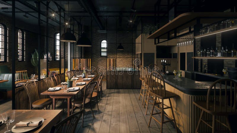 Cozy Loft Style Restaurant. Stock Illustration - Illustration of ...