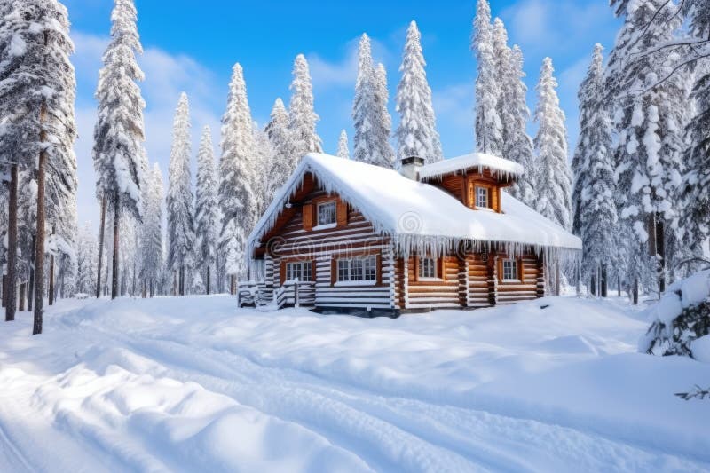 Cozy Log Cabin Covered in Fresh Snow Stock Photo - Image of dwelling ...