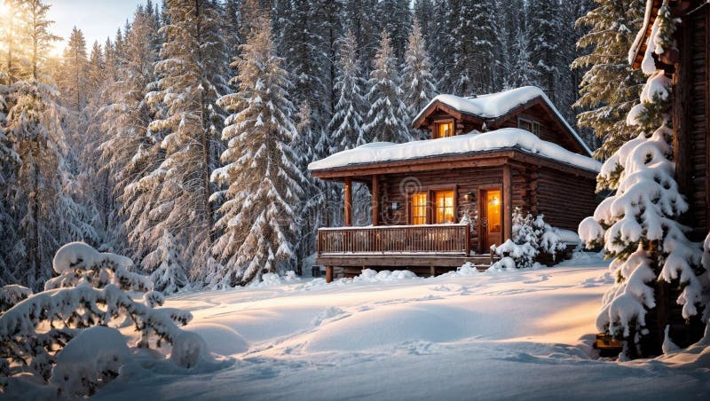Cozy Log Cabin in a Winter Wonderland Forest, AI-generated. Stock Image ...