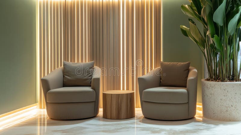 Cozy Lounge Area with Armchairs and Wooden Table in Modern Interior ...