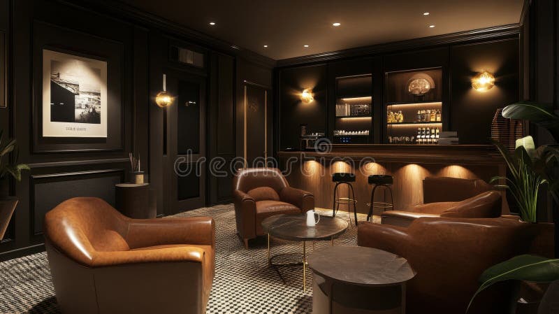 A Cozy Lounge Area with Leather Chairs and a Bar, Designed for ...