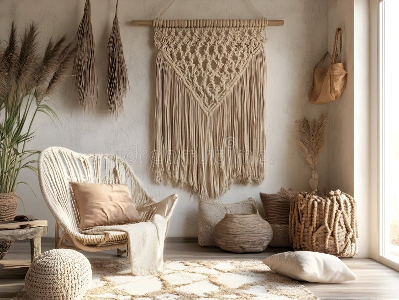 Cozy Macrame Wall Hanging with Neutral Tones and Boho Aesthetic in ...