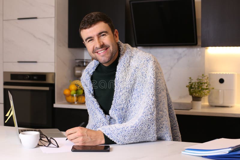 Cozy Man Working from Home Office Stock Image - Image of lifestyle ...