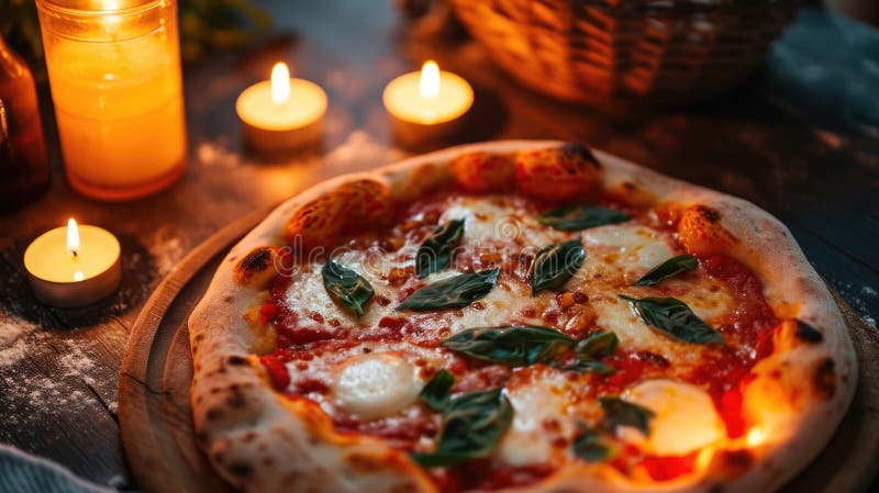 Cozy Margherita Pizza Setup with Intimate Lighting. Intimate Ambiance ...