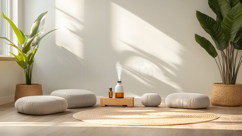 Cozy Meditation Corner with Soft Cushions and Essential Oil Diffuser ...