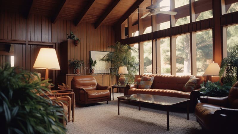 Cozy Mid Century Modern Living Room Interior Stock Illustration ... Cozy Mid Century Modern Living Room Interior Stock Illustration ...