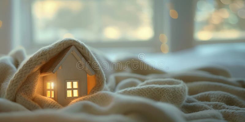 AI Generated Cozy Miniature House Glow Nestled in Soft Blankets by the ...