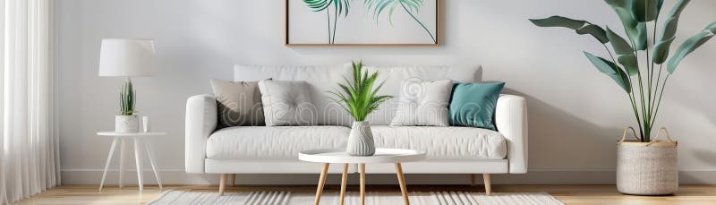 Cozy Minimalist Living Room with Statement Art Piece Stock Illustration ...