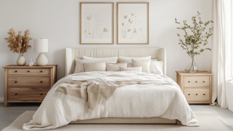 Cozy Modern Bedroom with Neutral Decor and Soft Textiles in a Serene ...