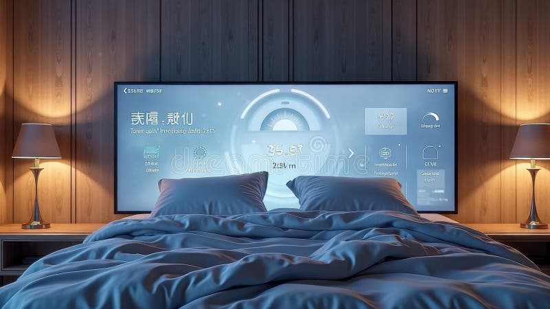 Cozy Modern Bedroom Smart Home Technology Interactive Display Stock ...