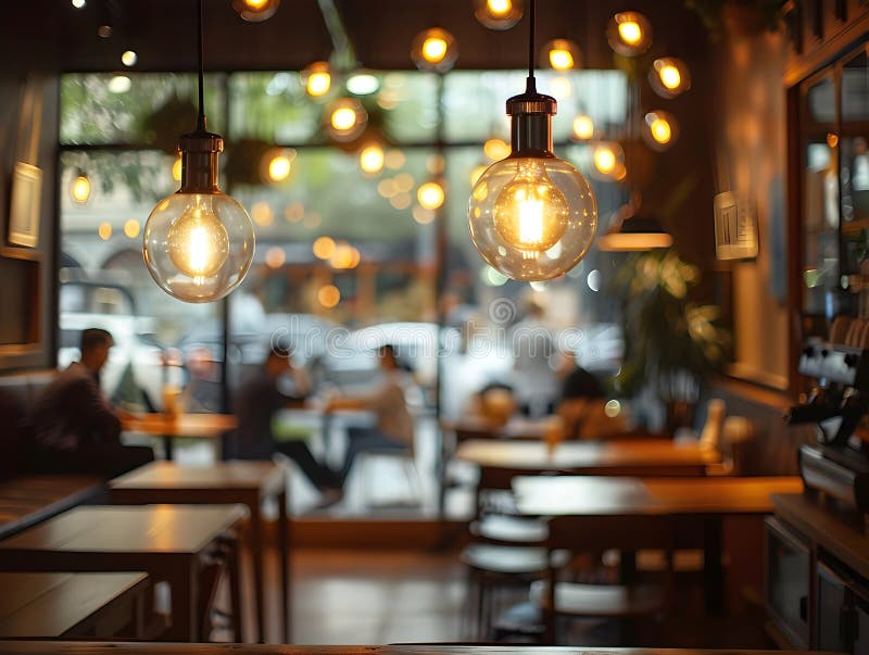 Cozy Modern Cafe Atmosphere with Warm Lighting and Blurred Background ...