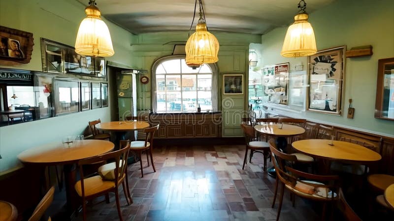 Cozy Modern of Empty Cafe Restaurant Interior with Chairs and Tables ...