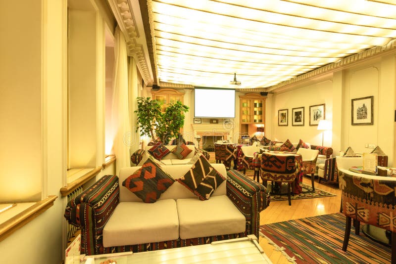 Cozy Modern Interior of Restaurant, Teahouse with White Projector ...