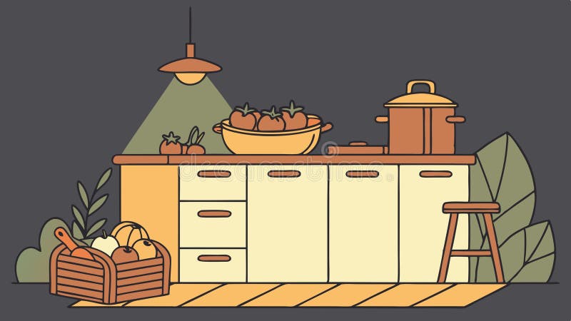 A Cozy Modern Kitchen Interior at Night, a Warm Home Scene Vector ...