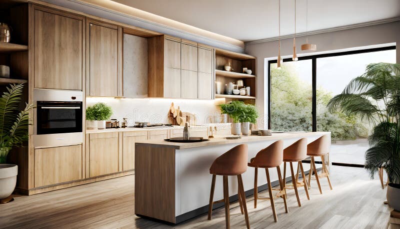 Cozy Modern Kitchen Interior, Where Soft Ambient Light Gracefully ...
