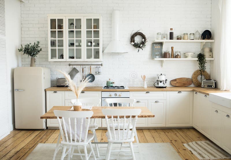 A Cozy Modern Kitchen Room Interior. Scandinavian Style, Danish ...